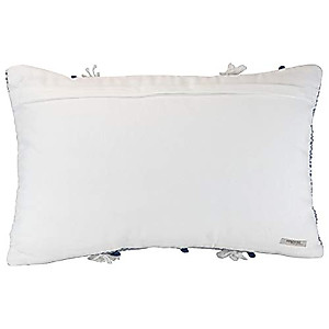 Foreside Home & Garden FIPL09778 Blue Decorative Woven 14x22 Outdoor Throw Pillow with Hand Tufted Fringe