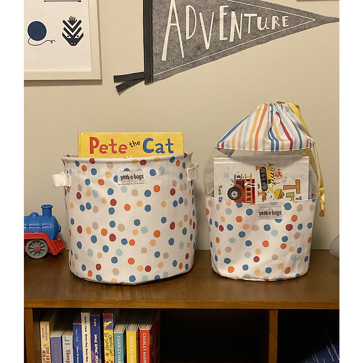 Peek-a-Bags Toy Storage Organizer Canvas Bin, Kid's Toy Storage - Books, Blocks, Baby Toys, Legos, Small Stuffed Animals. Organize Nursery, Bedroom, Playroom, Living Room, & Closets.