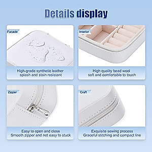 LUAVFA Small Travel Jewelry Box,Portable Travel Jewelry Organizer,Mini Display Case with PU Leather for Girls Women Gift Rings Earrings Necklaces Storage(White)