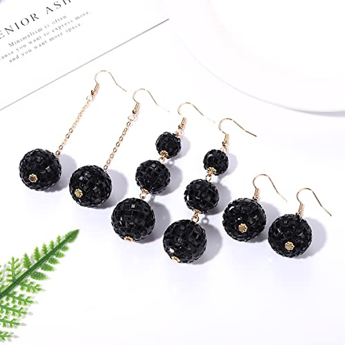 YAHPERN 3Pairs Disco Ball Earrings for Women, 60s 70s Outfits Costume Accessory, Statement Dance Party Mirror Ball Dangle Earrings Halloween Holiday Gifts (Black)