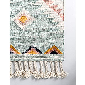 Unique Loom Mesa Collection Geometric, Natural Fibers, Southwestern, Bohemian Area Rug, 3' 3" x 5' 1" Rectangle, Light Aqua/Ivory