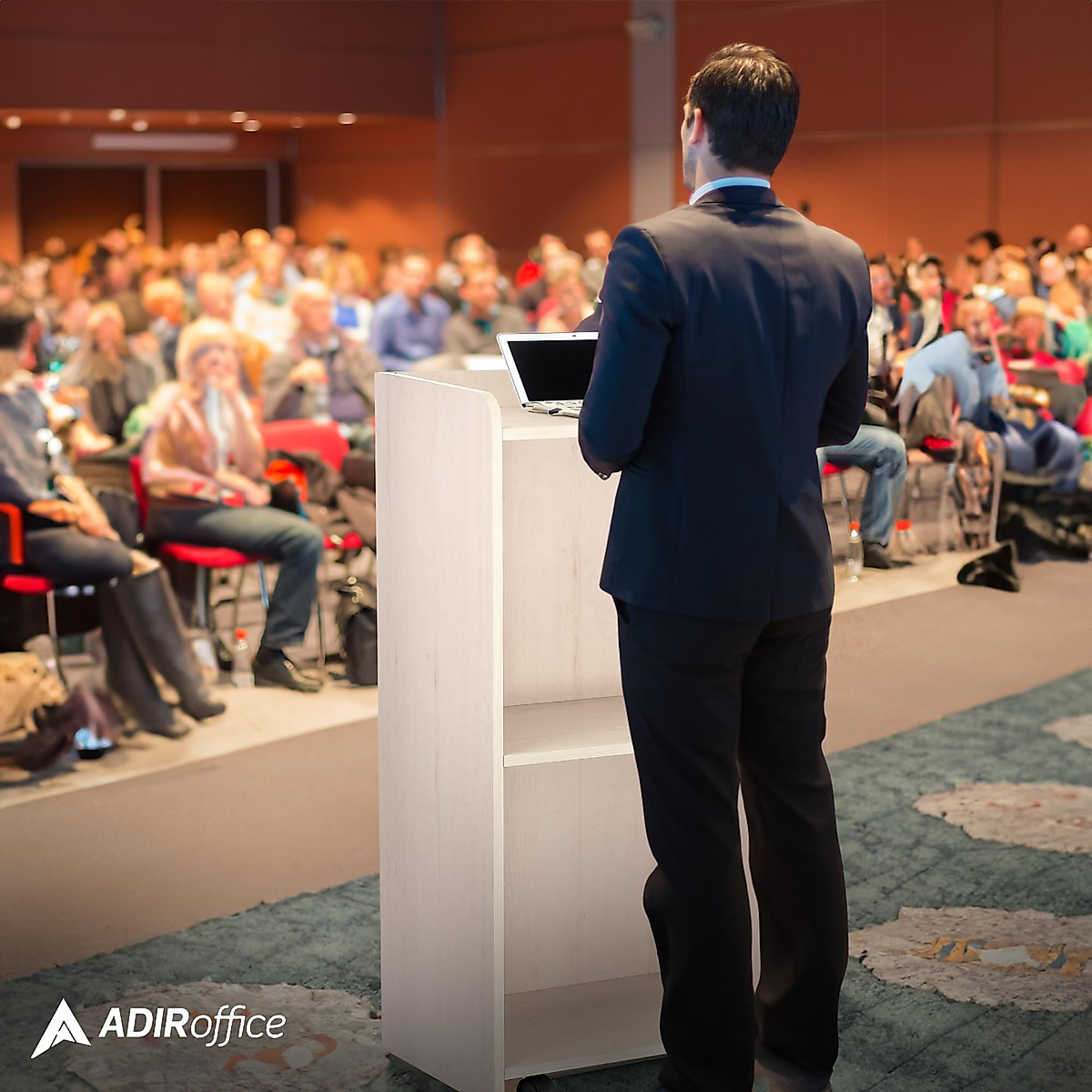 Adir Hostess Stand with Wheels - Portable Presentation Podium, Pulpits Lectern Desk with Spacious Shelves for Churches, Restaurants, and Classrooms (White)