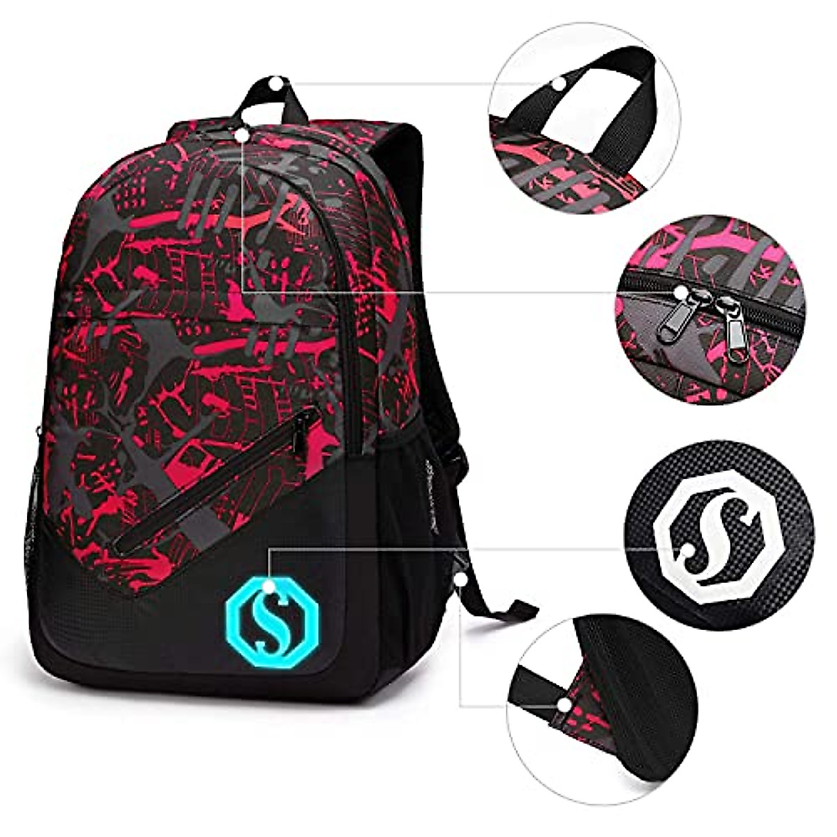 CAMTOP School Backpack Boys Kids School Bookbag Set Student Backpack with Lunch Box and Pencil Case (Graffiti - Red)