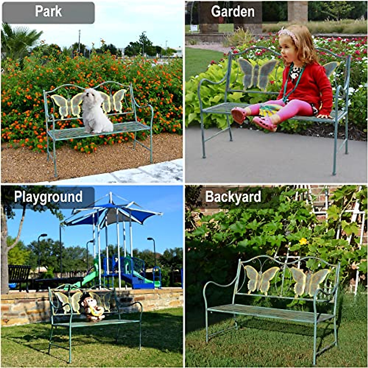 Westcharm Children's Metal Butterfly Bench | Plant Stand | Garden Décor for Outdoor Yard Garden - Decorative Kids Park Bench with Butterflies (32" L x 15" D x 26.5" H)