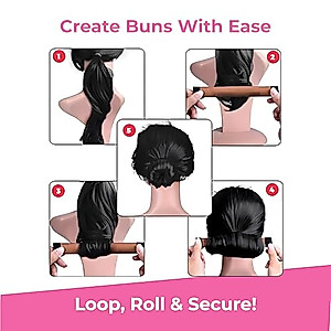 Hawwwy 3 Piece Hair Bun Maker - Easy Hair Bun Roller and Bun Donut for Quick Updos - Snap-and-Roll Bun Hair Tool - Perfect Bun Tool for Kids, French Twist, and Hair Updo Tool - 3 Pack Brown