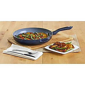IMUSA USA Blue Ceramic Fry Pan with Soft Touch Handle, 12 Inch, 12"