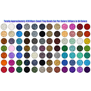 Ybxjges 42000Pcs 2mm Glass Seed Beads 12/0 Small Tiny Beads Kit with 150Pcs Alphabet Letter Beads Pendants Charms Jump Ring Elastic String for DIY Bracelets Necklace Jewelry Making Supplies