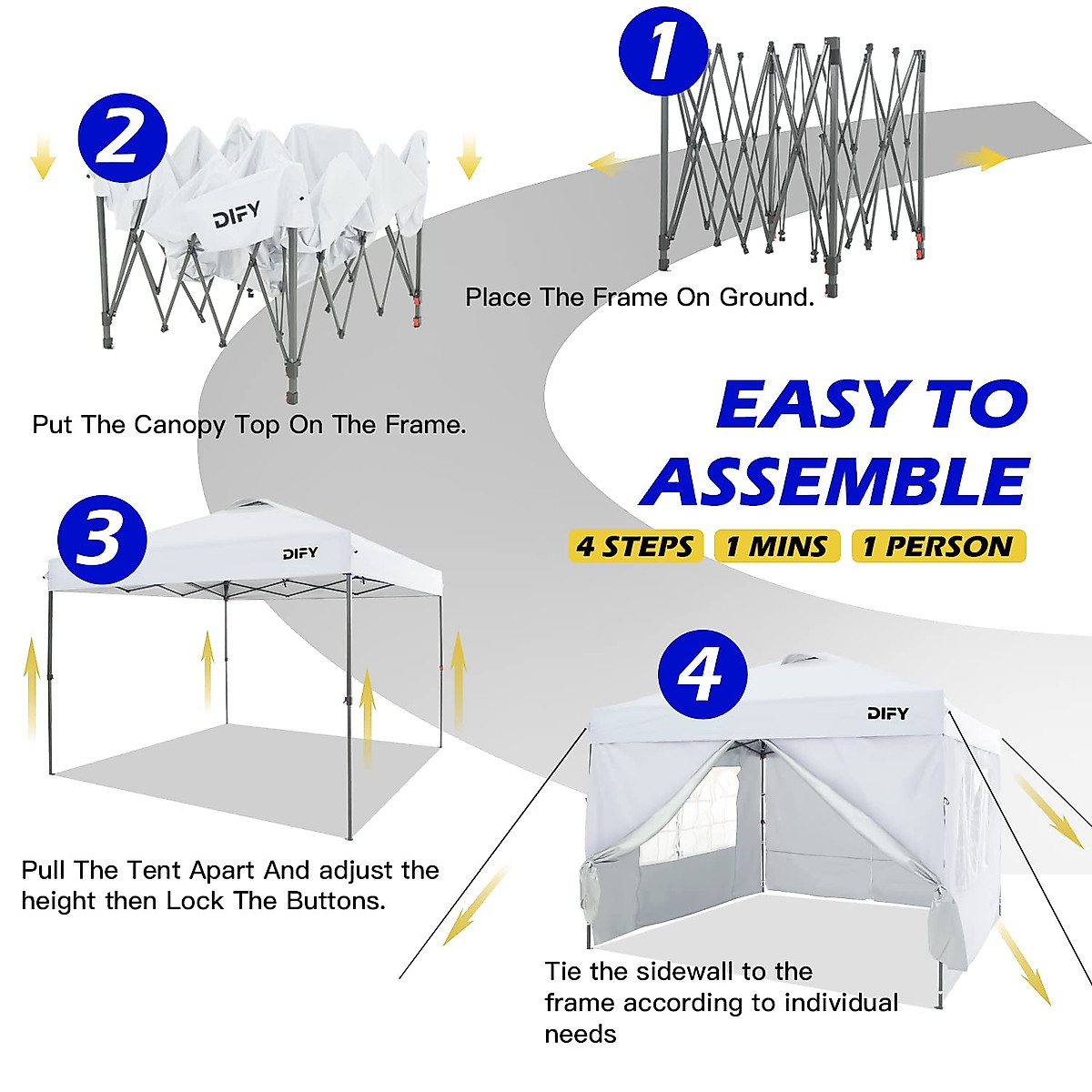 10x10 Durable EZ Pop Up Canopy with 4 Removable Sidewalls, 4 Sandbags. Outdoor Canopy Tent with Roller Bag, Patio Outdoor Canopy for Commerce, Beach, Party.(White)