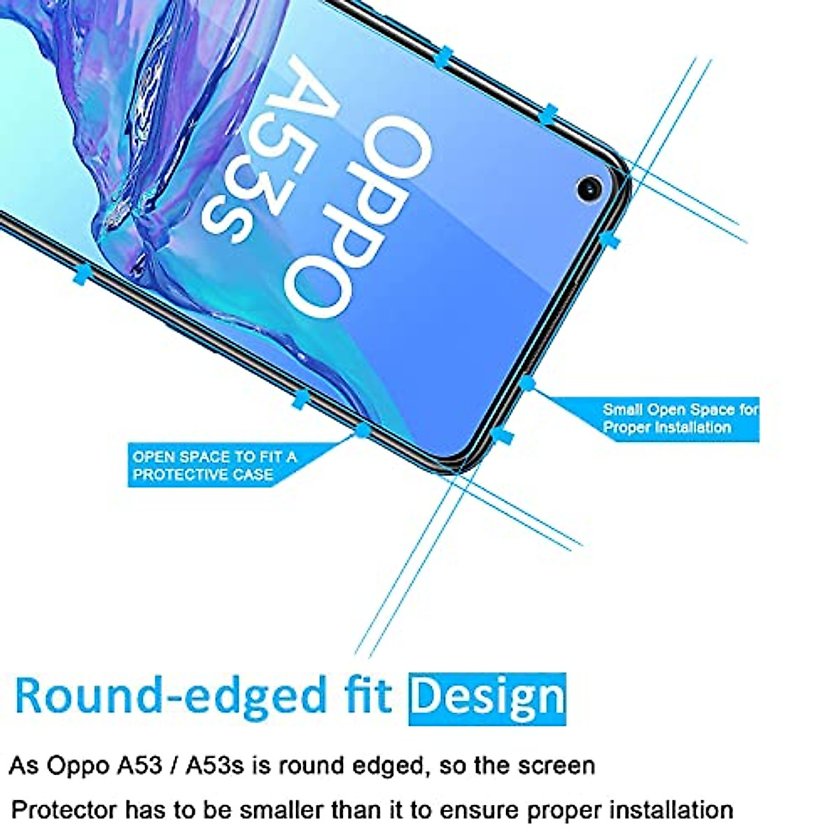 NEW'C Pack of 3, Glass Screen Protector for Oppo A53 / A53s, Tempered Glass Anti-Scratch, Anti-Fingerprints, Bubble-Free, 9H Hardness, 0.33mm Ultra Transparent, Ultra Resistant