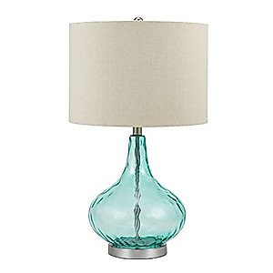 Catalina 18578-000 Transitional Thumbprint Glass Gourd Table Lamp, 25.5", Classic Blue
