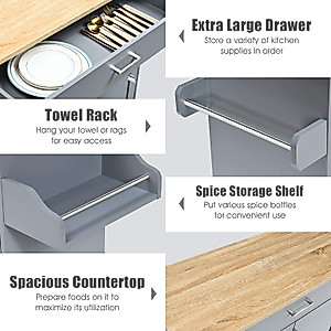 MEDIMALL Rolling Kitchen Island Cart with Storage, Serving Trolley Cart with Towel Rack, 3-Level Adjustable Shelf & Lockable Wheels, Mobile Island Table for Dining Room & Living Room, Gray