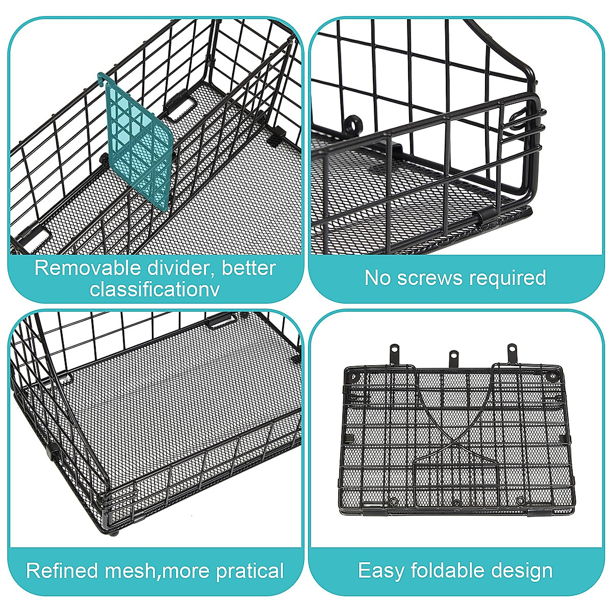 Stackable Tea Bag Organizer with Removable Divider and Hooks Wall Mount 3 Tier Metal Wire Storage Basket Countertop Coffee Condiment Snack Holder Rack for Home Office Kitchen Cabinet Pantry Black