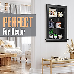 Recessed Medicine Cabinet, Wall Niche, In Shelves, Shelf Insert, 14"W x 24"H ID, 17"W x 27"H OD, 3 Tier, Black, Wood, Shallow Drywall Cabinets, Between Studs Shelving, Open Bathroom Cubby | Houseables