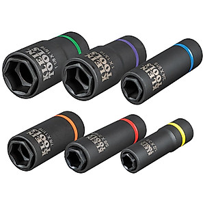 Klein Tools 66060 2-in-1 Impact Socket Set, 6-Piece Tool Set with 6-Point Deep Sockets with 1/2-Inch Drive, Includes Tool Case