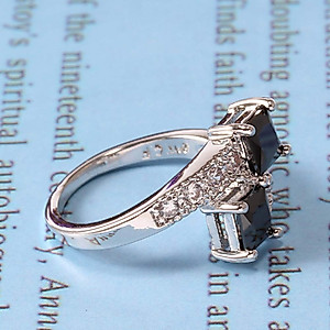 SUKKCCNO S925 Silver Women's Black Double-Head Zircon Ring AAA Cubic Zirconia Fashion Ring Simple Vintage Ring (Size 8)