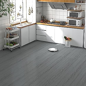 Intensification Peel and Stick Floor Tile，Vinyl Flooring Roll Thicker 12" x 6" x 0.06" 1-Pack 1.5 Sq.Ft Floor Grey Wood Grain Look DIY Self-Adhesive and Waterproof Flooring for Bedroom, Living Room