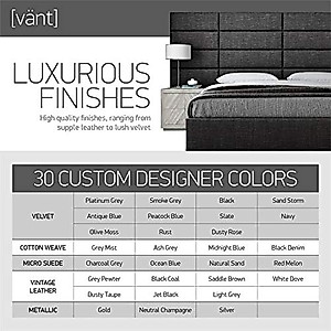 VANT Upholstered Platform Bed - King Size - Velvet Smoke Grey - Easy Assembly Bed Frame No Box Spring Needed Foundation for Optimal Support - Sleek Modern Design for Any Bedroom