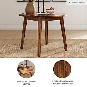 Signature Design by Ashley Berringer Dining Room Round Drop Leaf Table, Rustic Brown