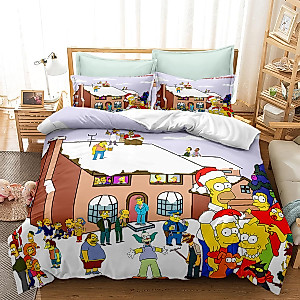JewosS Ultra Soft Microfiber Bedding Simpsons 3 Pieces 1 Duvet Cover Set 3D Printed Bedding Quilt Duvet Cover 2 Pillowcases with Zipper Closure for(Queen), Style4