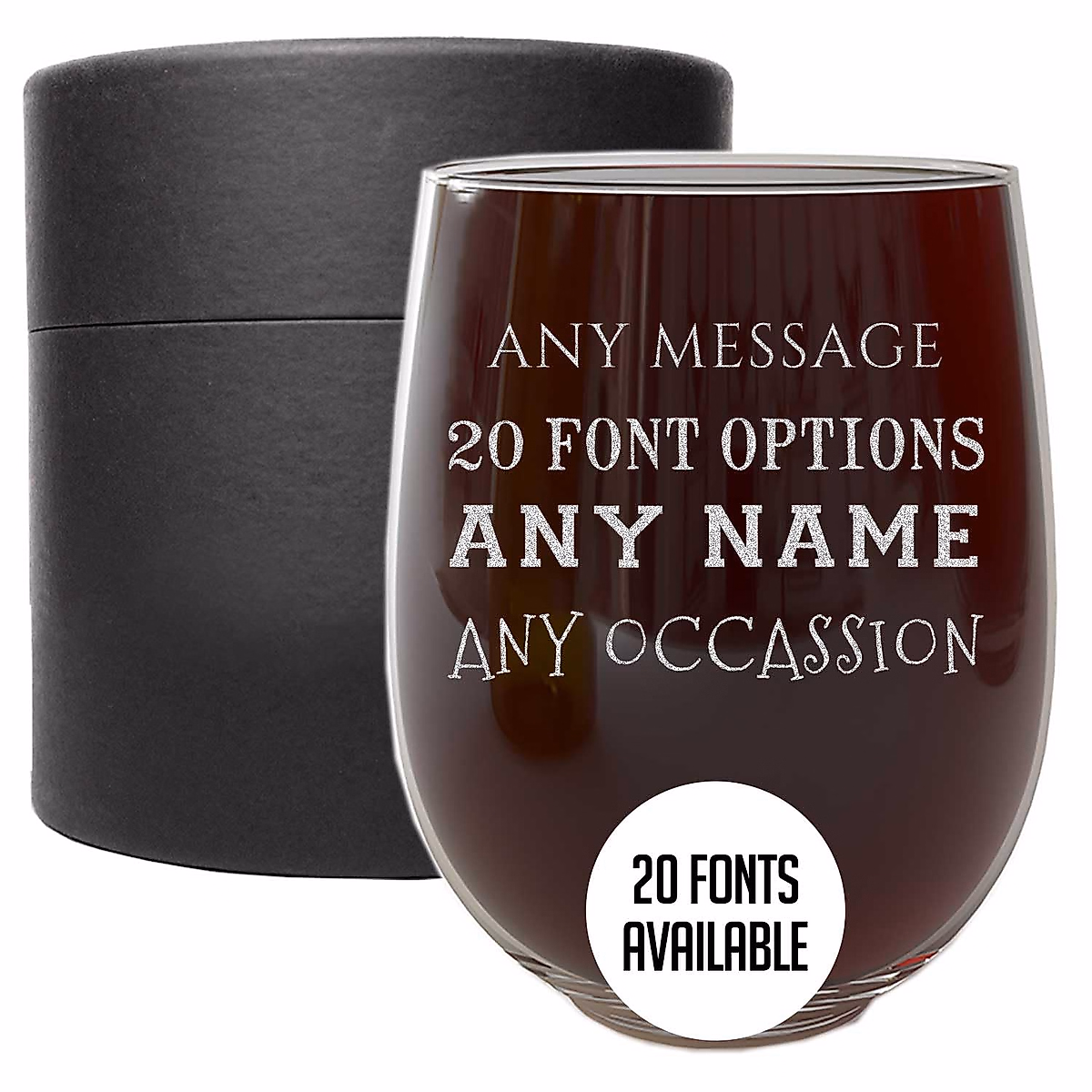 Personalized Etched 17oz Stemless Wine Glass Tumbler – Wine Gifts for Women - Unique Customized Gifts for Mother's Day – Custom Gifts for Wine Lover Gifts - Gifts for Her, Message, Your Text Here