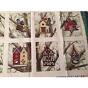 Alina Natetkova - Fabric Birdhouses Birds 12 (Squares 4 1/2" x 6") 1 Panel 22" x 22" Elizabeth