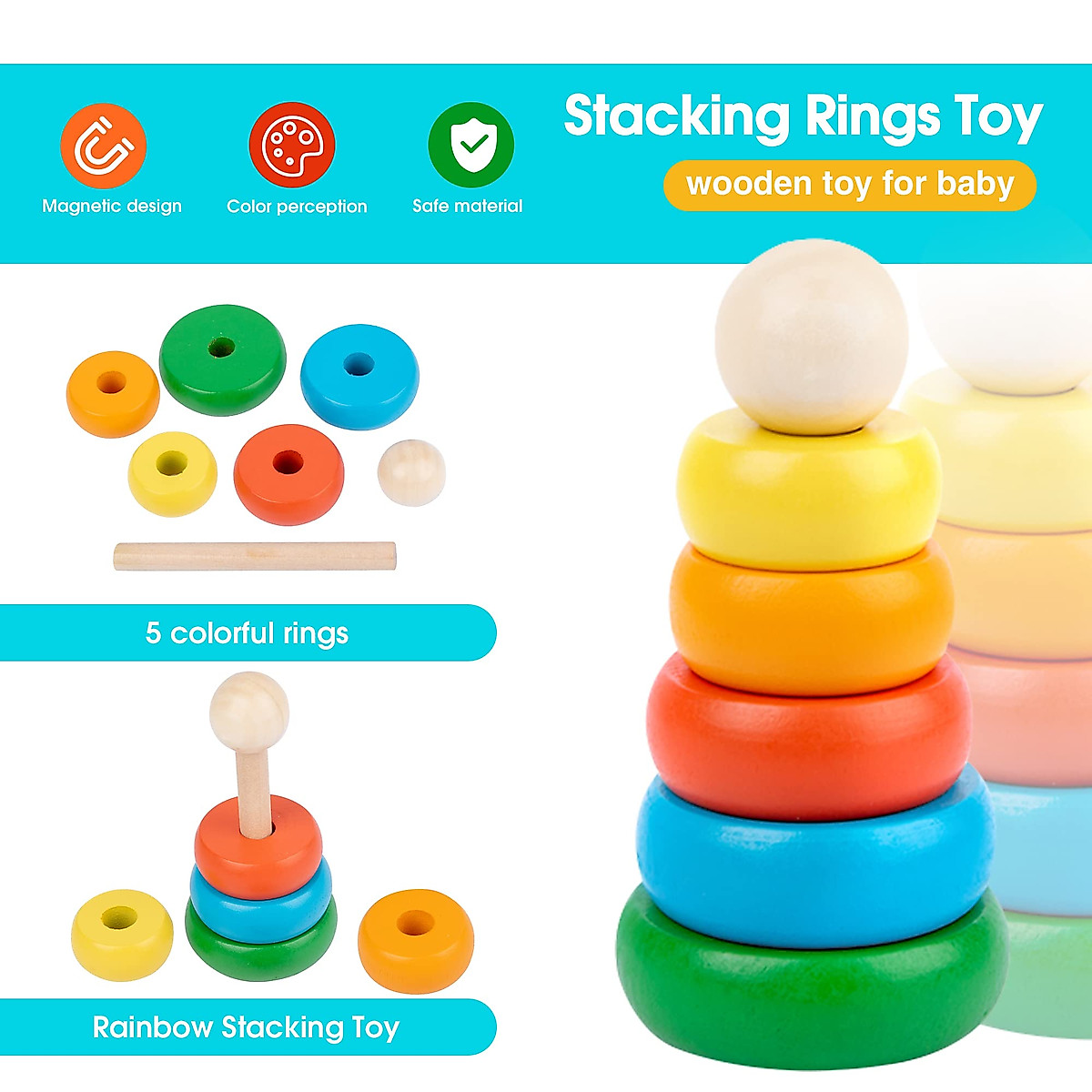 Uncle Nick Montessori Wooden Toy for Baby Stacking Raing Toy Carrot Harvesting Magnetic Fishing Game for 3 Year Old Boy Girls, Early Educational Learning Toy for Preschool