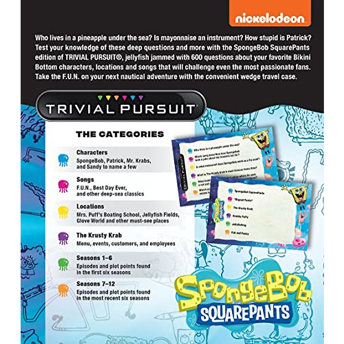Trivial Pursuit SpongeBob SquarePants Quickplay Edition | Trivia Game Questions from Nickelodeon's SpongeBob SquarePants | 600 Questions & Die in Travel Container | Officially Licensed SpongeBob Game
