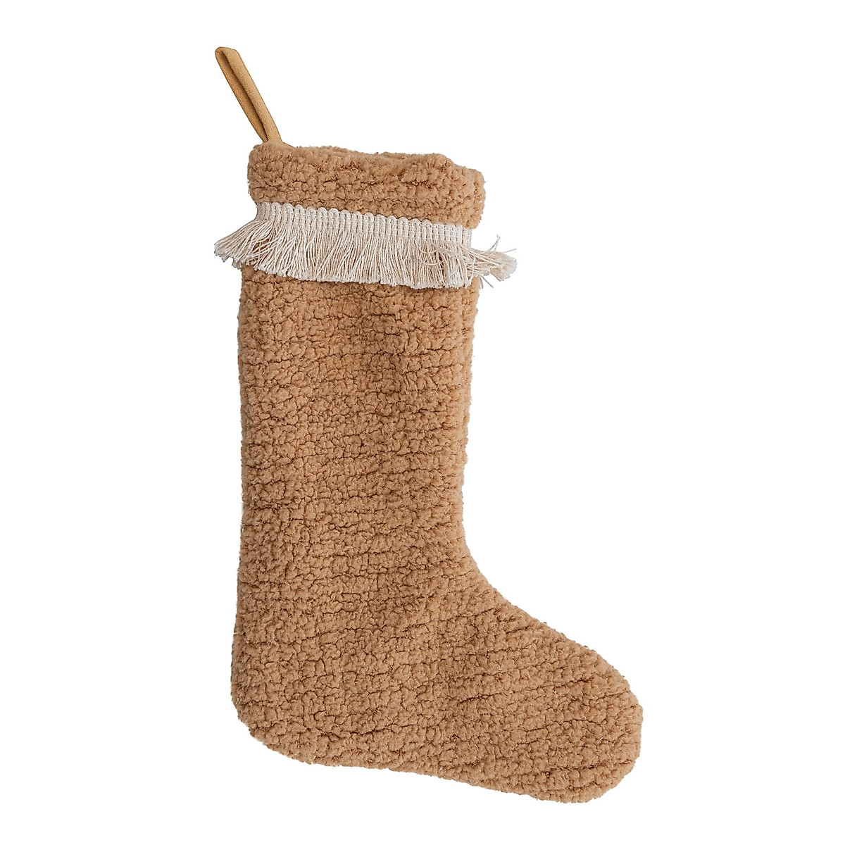 Creative Co-Op 12' H Faux Shearling Stocking w/Fringe, Cream & Camel Color, Yellow