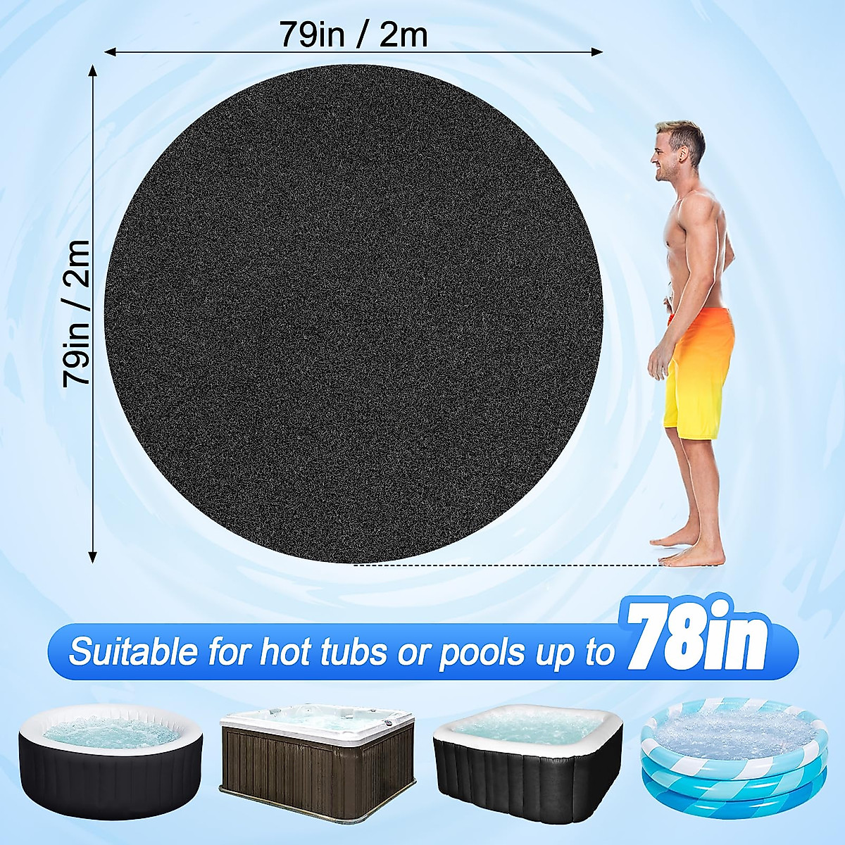 Beeplove 79" Dia. Hot Tub Mat, Non-Slip & Wear Resistance Protector Pad for Inflatable Hot Tub Above Ground Pool, Absorbent Spa Pool Flooring Mat, Outdoor Indoor Portable Hot Tub Accessories