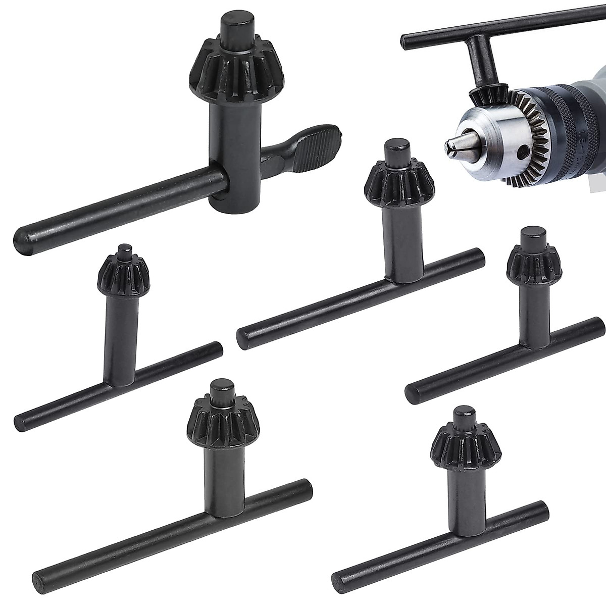 Worldity 6 Sizes Drill Chuck Key Wrench, Heavy Duty Carbon Steel Replacement Drill Press Chuck Key for Drill Clamping Tool (Chuck Diameter: 5/32" 1/4" / 3/8" / 1/2" / 5/8" 3/4")