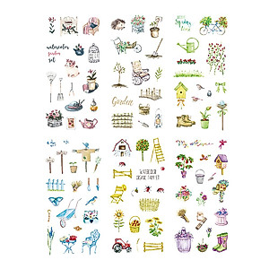 Kawaii Stationery Sticker Set Pink Cherry Blossom Household Gardening Tool Cute Girl Flower Succulent Plants Cactus DIY Labels for Diary Scrapbooking Planner Art Craft Journaling Collage Journal