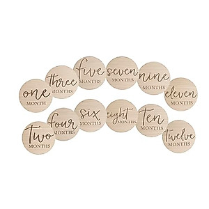 Little Pear Wooden Milestone Photo Cards, Baby Announcement Cards, Double Sided Photo Prop Monthly Milestone Discs, Pregnancy Journey Milestone Markers, 1-12 Months, Light Wood