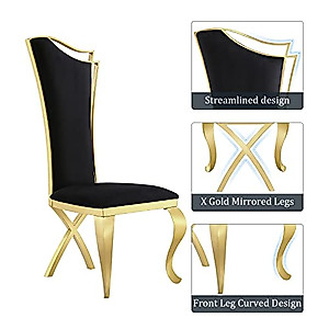 ACEDÉCOR Dining Room Chairs, Black Velvet Upholstered Dining Chairs, Modern Dining Chairs with Gold Legs, Black high-Back Dining Chairs Set of 2