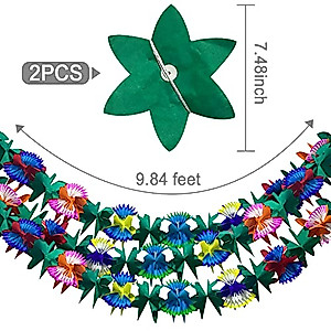 CHolic 2PCS Tropical Flower Garlands, 9.84FT Hibiscus Garland Tissue Flower Banner for Island Beach Party Tropical Luau Birthday Party Hawaiian Wedding Baby Shower Jungle Party Decorations