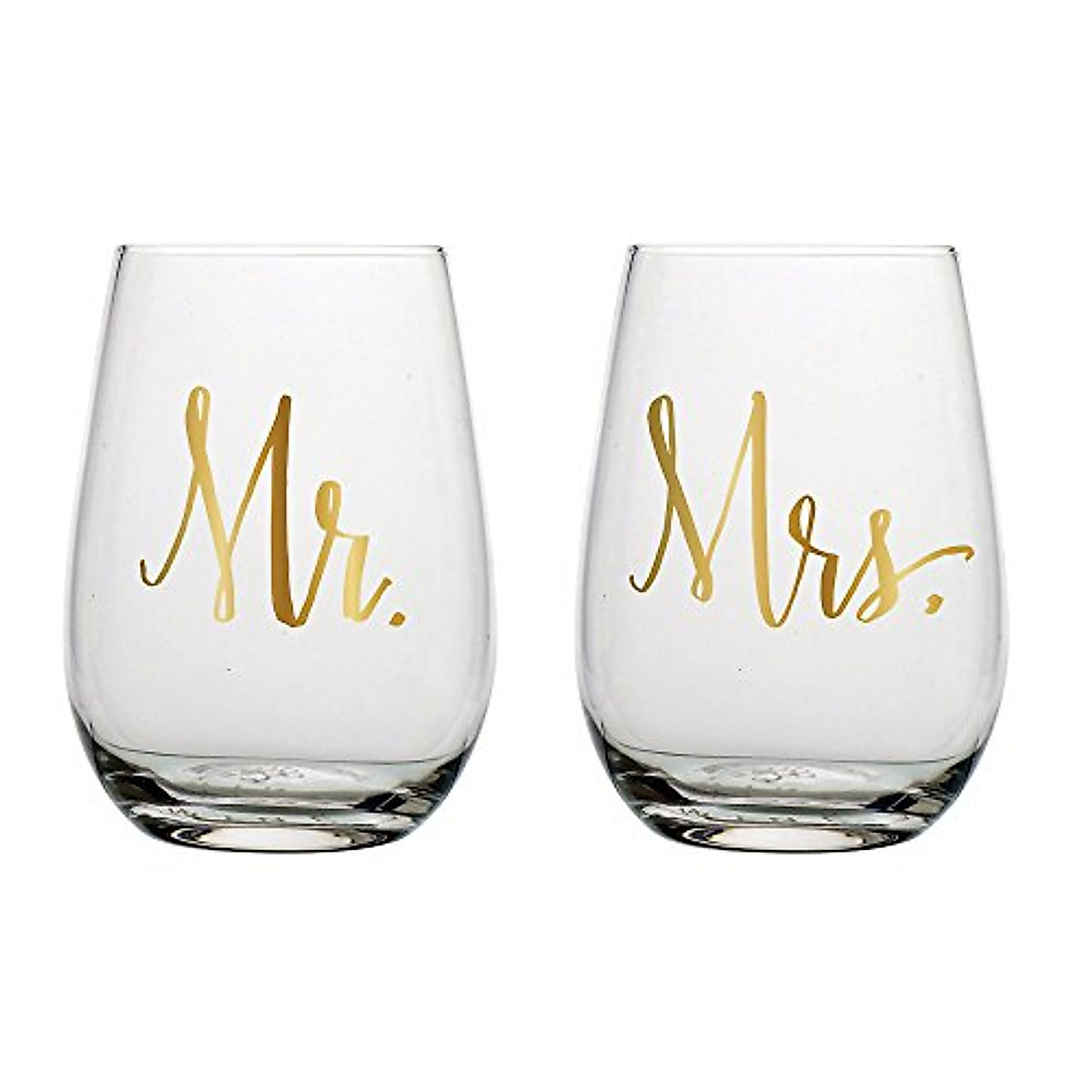 Slant Set of 2 Stemless Wine Glass 20 oz. 3.5 x 5"H Mr. & Mrs.
