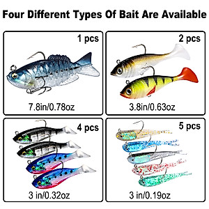 PLUSINNO Fishing Lures, Trout Pike Walleye Bass Fishing Jig Heads, Pre-Rigged Soft Swimbaits with Ultra-Sharp Hooks, Bass Lures with Paddle Tail, Fishing Bait for Saltwater & Freshwater…