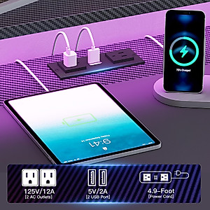 SEDETA 79" Gaming Desk, Computer Desk with 2 Fabric Drawers & LED Light, L Shaped Gaming Desk with Storage Shelf for Home Office, Carbon Fiber Black