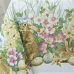 Benson Mills Blooming Bunnies Fabric Easter Tablecloth, Spillproof Indoor/Outdoor Spring and Easter Table Cloth (Blooming Bunnies, 60" X 120" Rectangular)