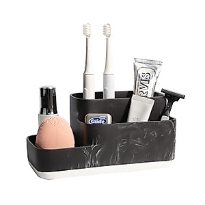 zccz Toothbrush Holders Bathroom Organizer - Tooth Brushing Holder for Bathrooms - Electric Toothbrush and Toothpaste Holder Bathroom Counter Sink Accessories, Black