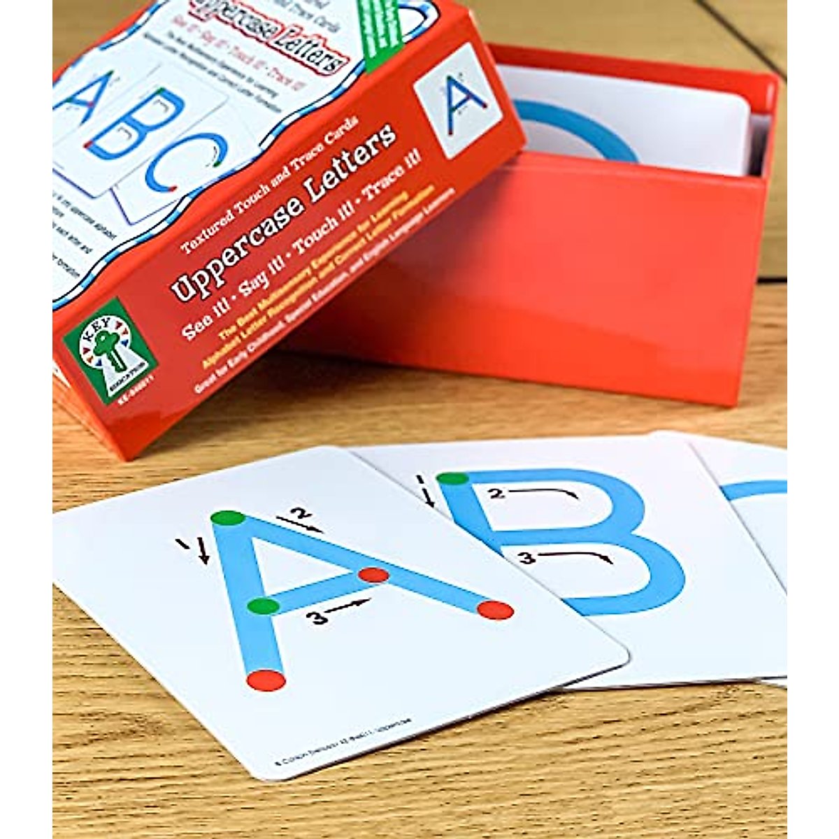 Key Education Uppercase Letters: Textured Touch and Trace Cards—Color-Coded Alphabet Cards with Tracing Points and Directional Arrows, Alphabet Learning and Letter Recognition Skills (26 pc)