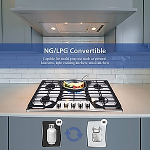 Trifecte 30 Inch Stainless Steel Gas Cooktop, Built-in Gas Stove Top with 5 Italy SABAF Sealed Burners Dual Fuel NG/LPG Convertible Gas Hob with Thermocouple Protection (Gas Regulator Not Included)