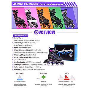 2pm Sports Vinal Girls Adjustable Inline Skates with Light up Wheels Beginner Skates Fun Illuminating Roller Skates for Kids Boys and Ladies - Violet Medium(1Y-4Y US)