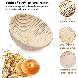 HOMEDISIAC Banneton Bread Proofing Basket Set, 9 Inch Round & 10 Inch Oval, Natural Rattan Material, Ideal for Sourdough Bread Baking, Includes Linen Liner and Dough Scraper, Great Gift Idea