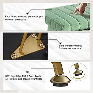 Greenstell Vanity Stool Chair Faux Fur with Storage, 15.7"L x 11.8"W x 19.4"H Soft Ottoman 4 Metal Legs with Anti-Slip Feet, Furry Padded Seat, Modern Multifunctional Chairs for Makeup, Bedroom,Green