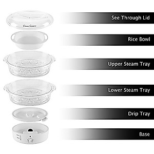 Vegetable Steamer Rice Cooker- 6.3 Quart Electric Steam Appliance with Timer for Healthy Fish, Eggs, Vegetables, Rice, Baby Food by Classic Cuisine, 11"D x 11"W x 12.25"H