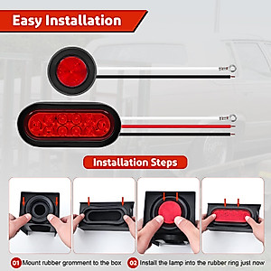 LIMICAR Steel Trailer Lights Boxes Housing Kit with 6 Inch Oval Red LED Trailer Tail Lights 2 Inch Round Red LED Side Marker Clearance Lights, Included Grommets Wire Pigtails Connectors