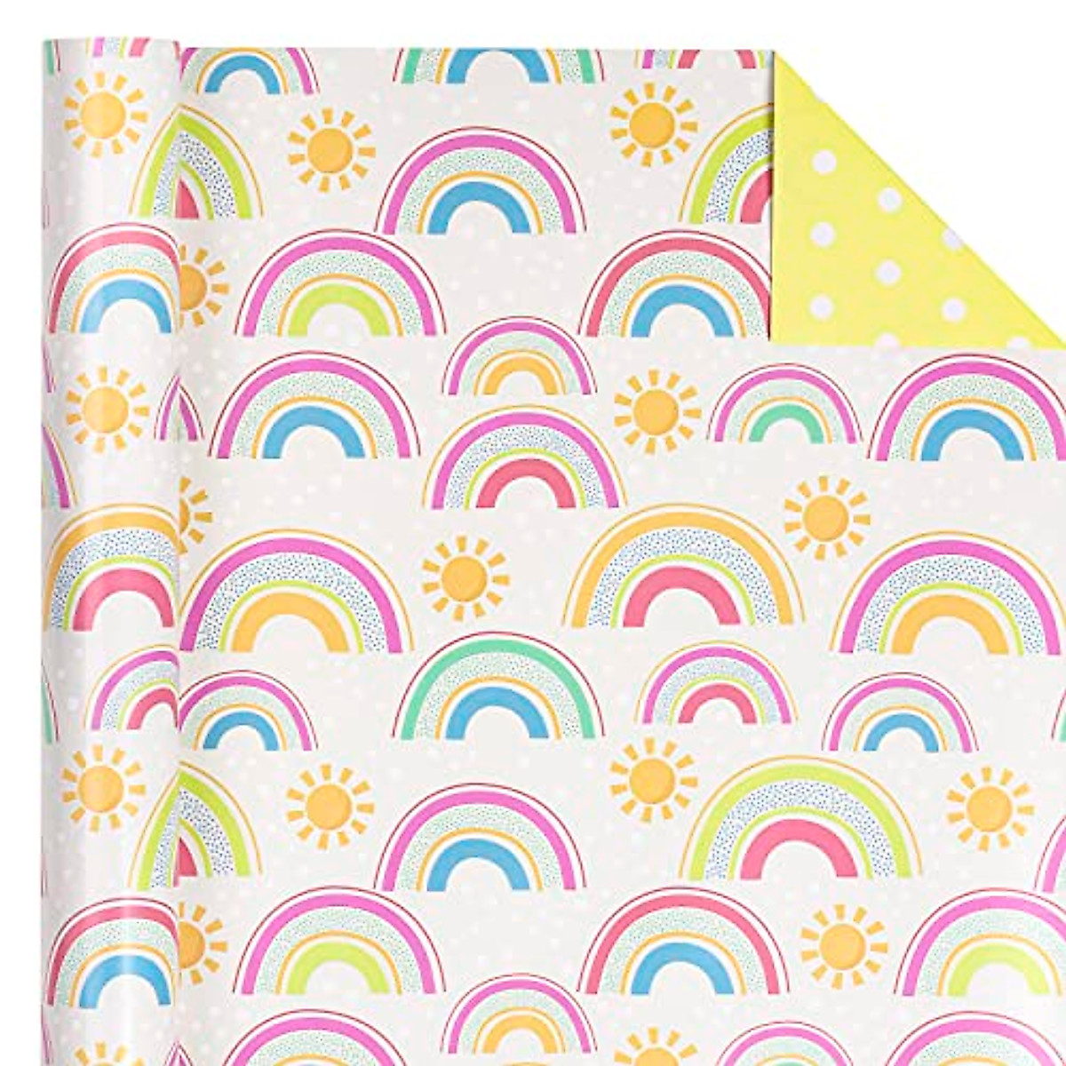 WRAPAHOLIC Reversible Wrapping Paper - Mini Roll - 17 Inch X 33 Feet - Rainbows Design, Perfect for Birthday, Party, Holiday, Wedding, Baby Shower