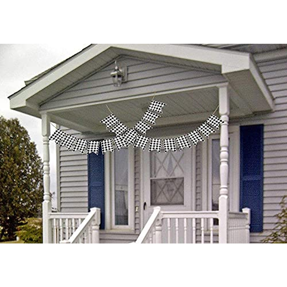 Buffalo Checkered Plaid Banner Cotton Black and White Gingham Bunting Garland for Mantel Fireplace Decorations (4 Pack)