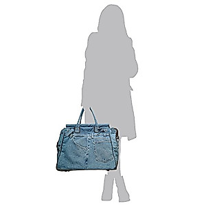 Bijoux De Ja X-Large Blue Denim Double Top Handle Tote Shopper Handbag Purse for women