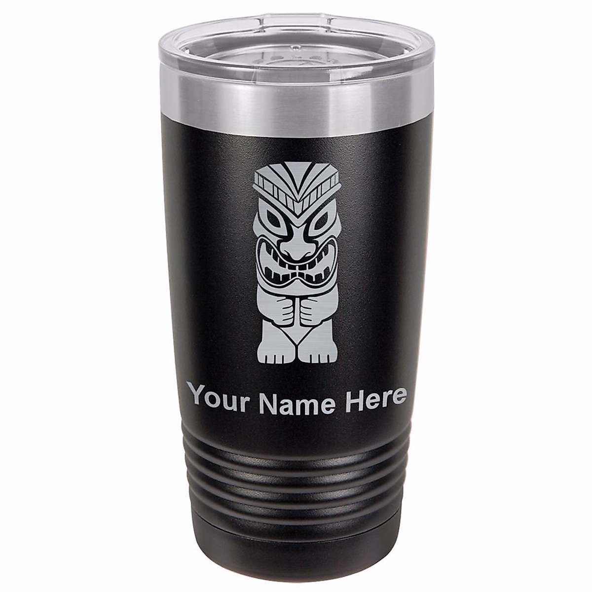 LaserGram 20oz Vacuum Insulated Tumbler Mug, Tiki Statue, Personalized Engraving Included (Black)